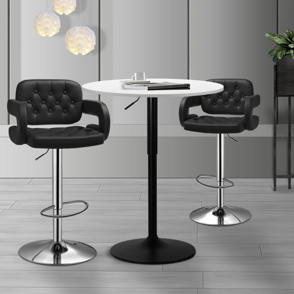 Wrought Studio™ Ferdinando 3 Pieces Adjustabel Round Bar Table Stool with PU Leather Swivel Pub ...